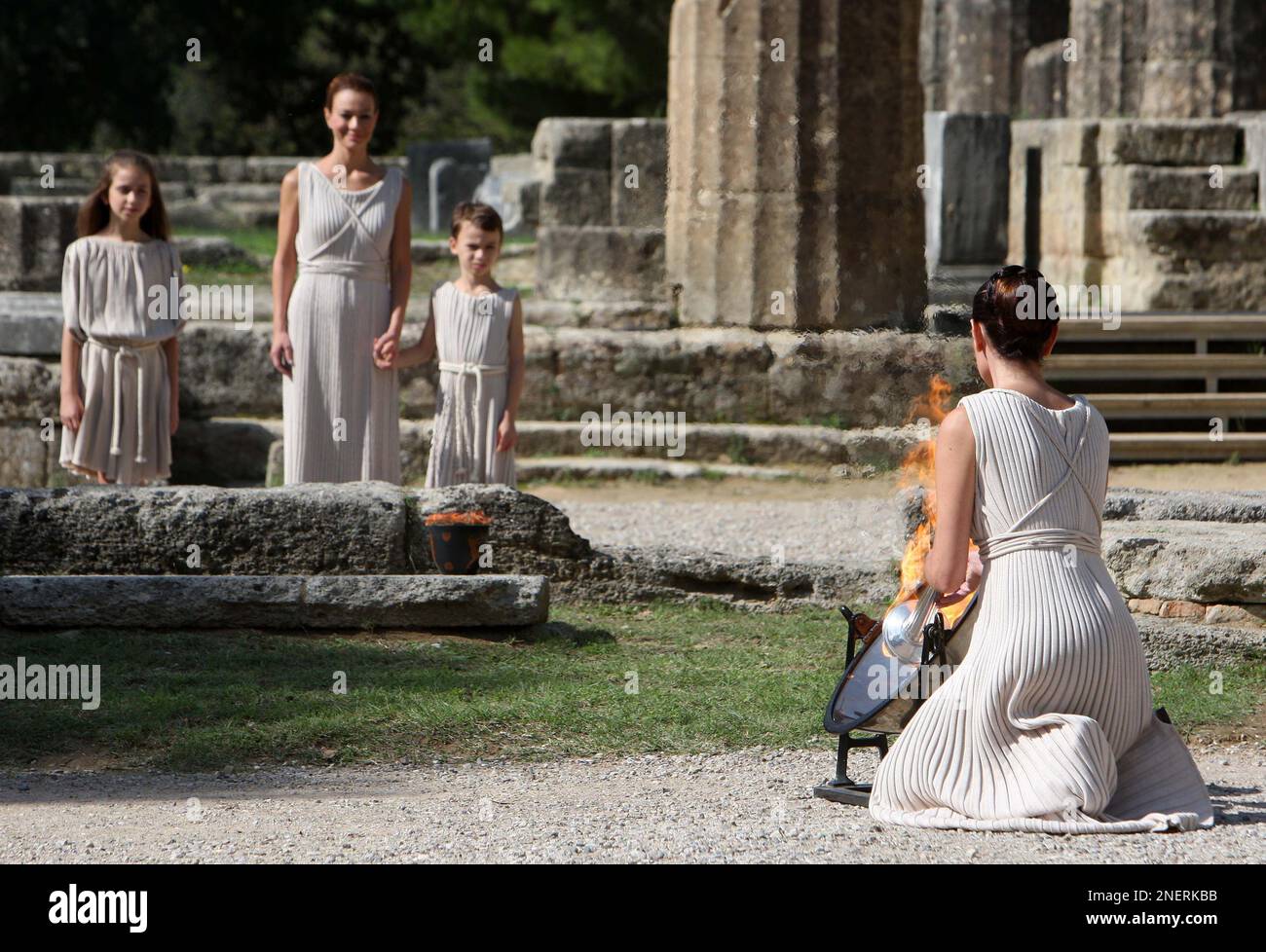 Greek actress Maria Nafpliotou, who plays the role of high priestess ...