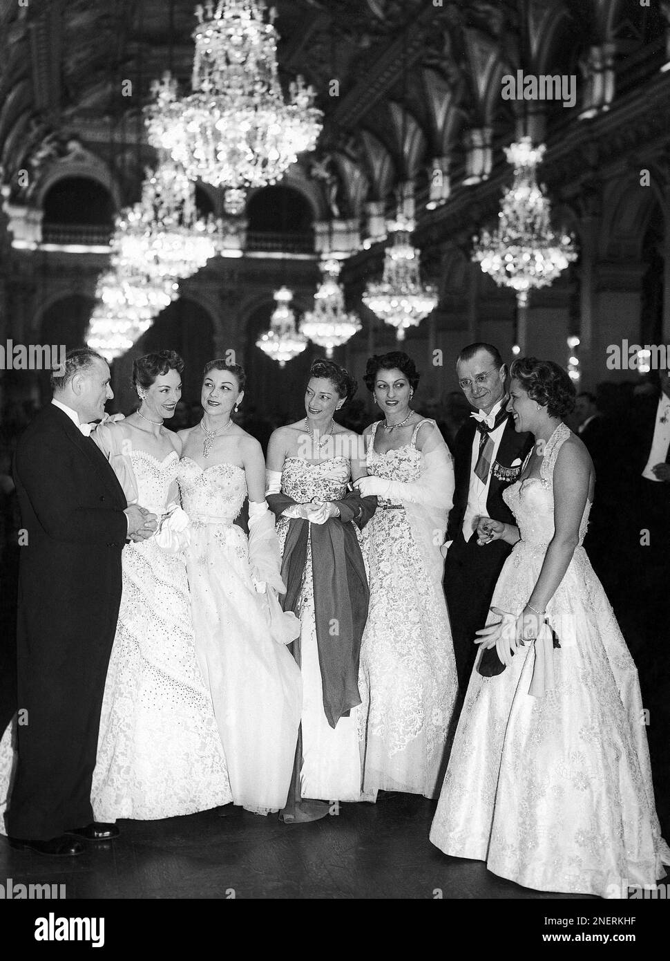 French fashion designer Pierre Balmain, four models and Jacques Ferron ...