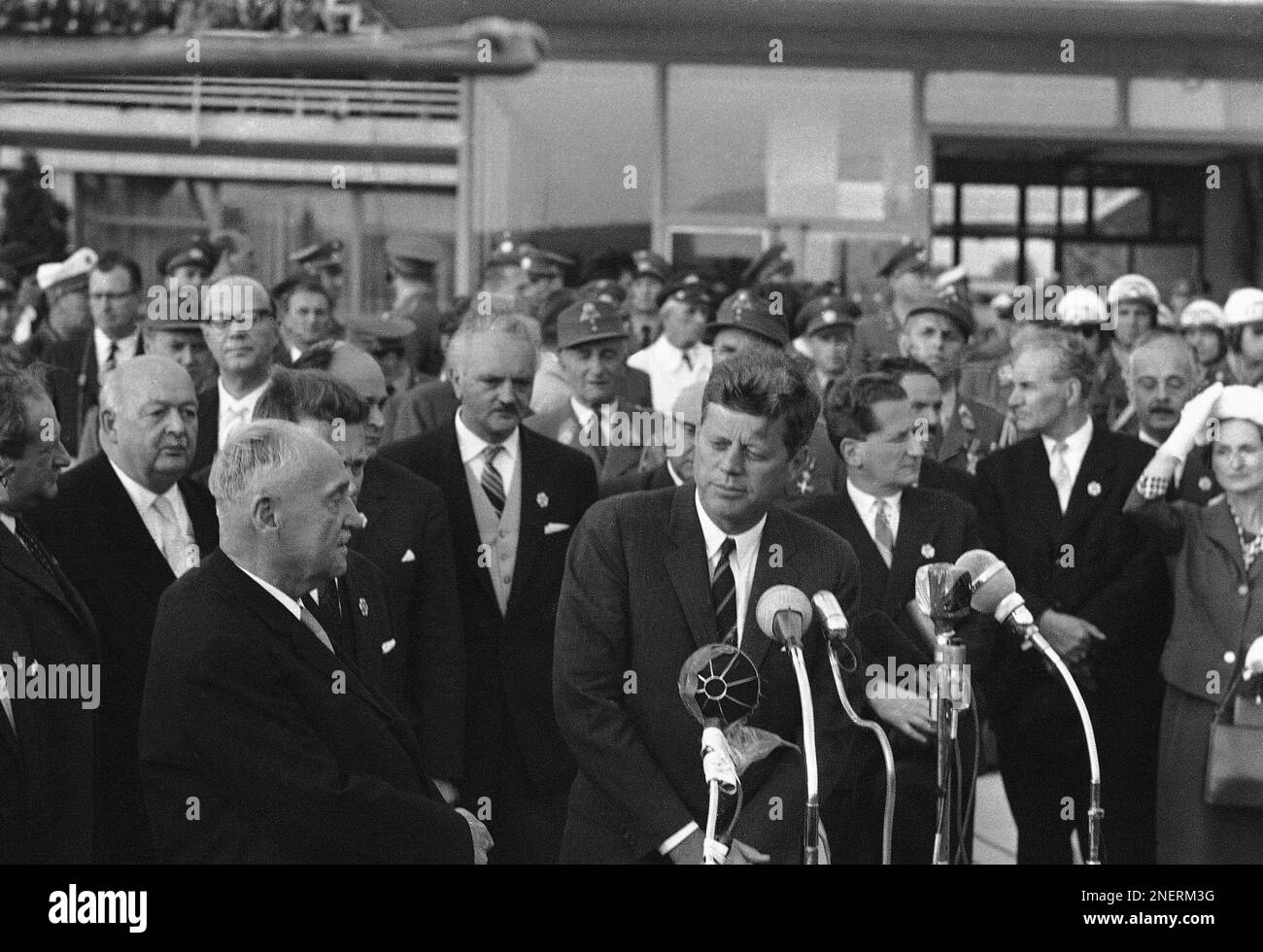 President John Kennedy says goodbye to Vienna in an address at ...