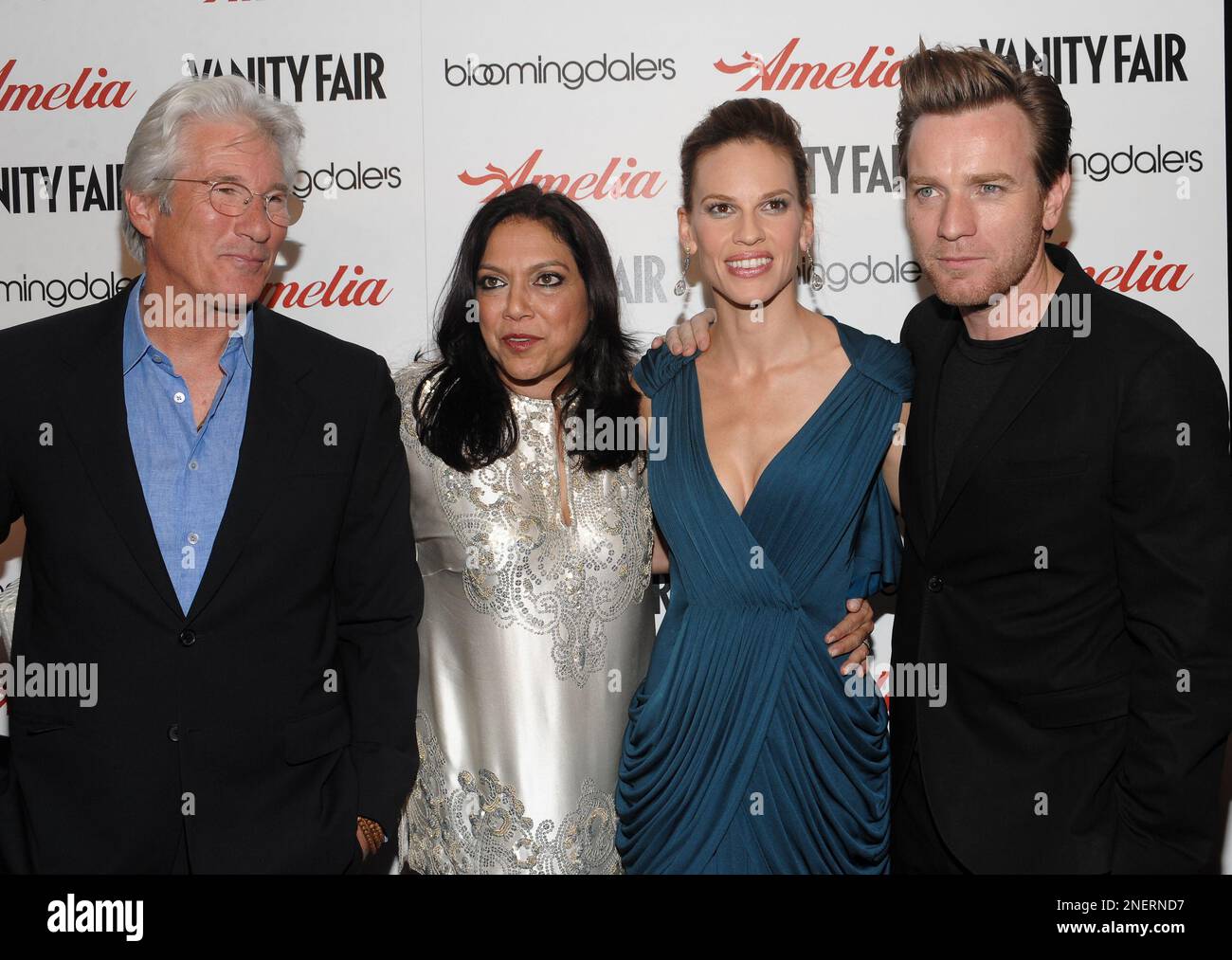From left, actor Richard Gere, director Mira Nair, actress Hilary Swank ...