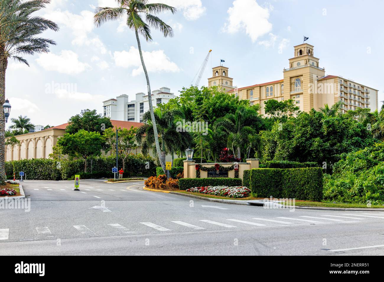 Naples, USA - December 28, 2021: Ritz-Carlton resorts spa hotel at ...