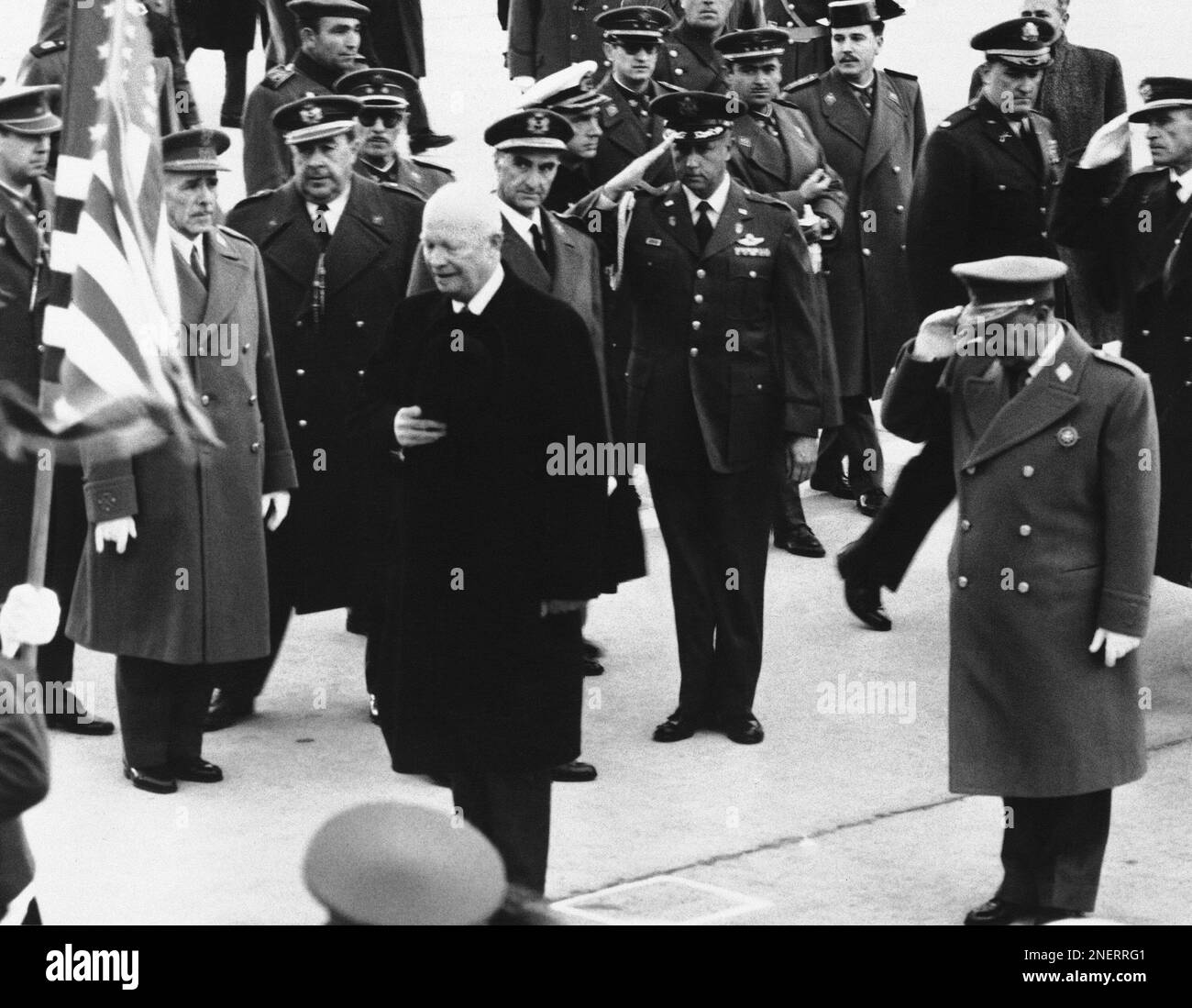 President Dwight Eisenhower, holding hat over heart, and Spain?s ...