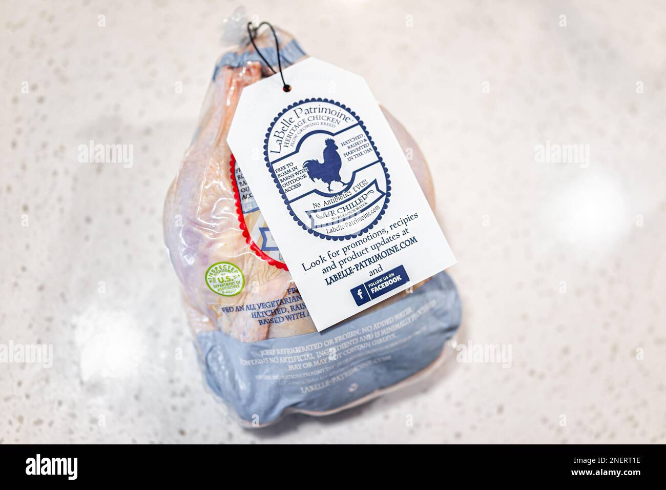 Naples, USA - February 9, 2022: Whole chicken heritage meat air chilled ...
