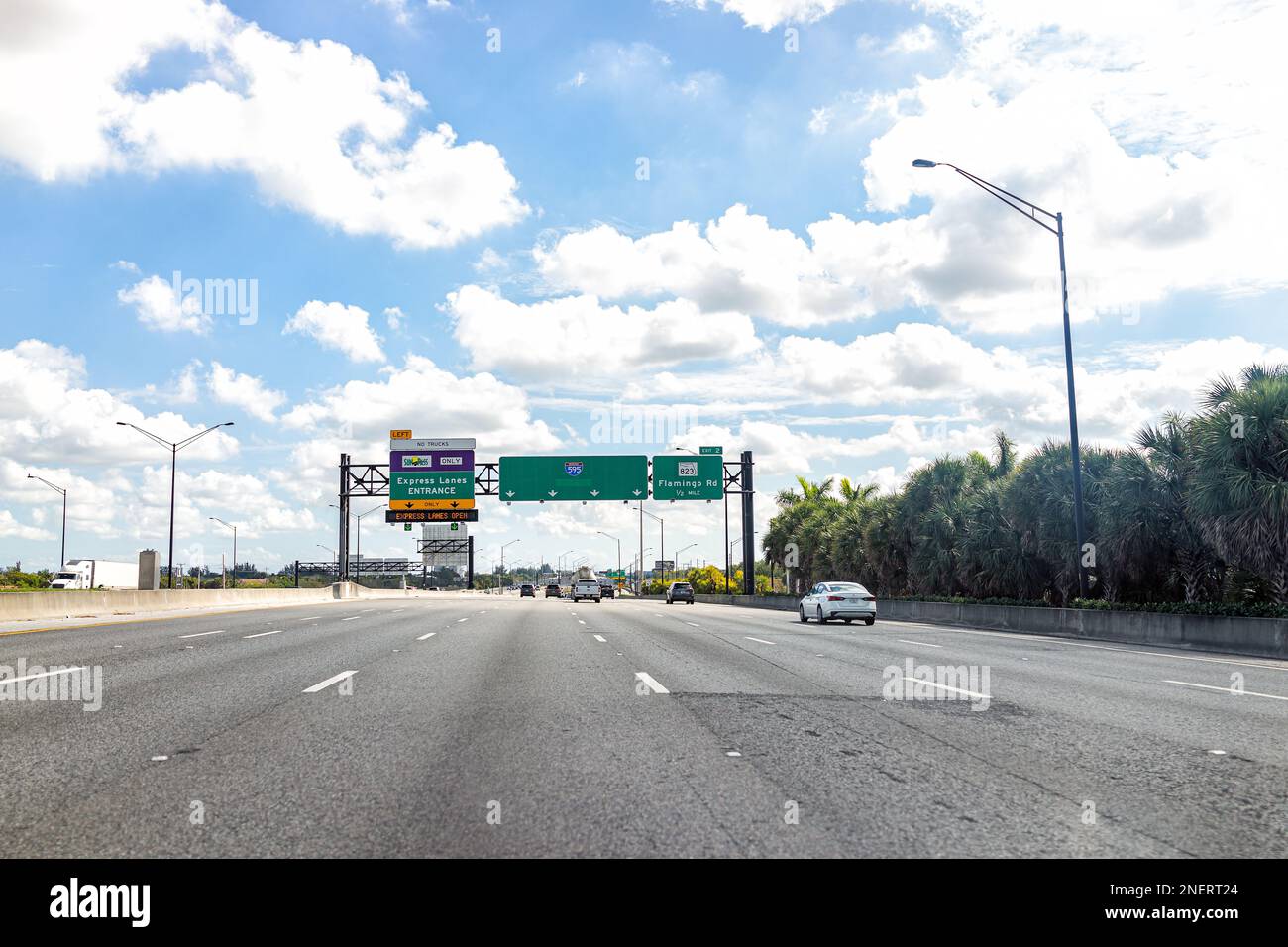 Plantation, USA - February 12, 2022: Cars on interstate highway road ...