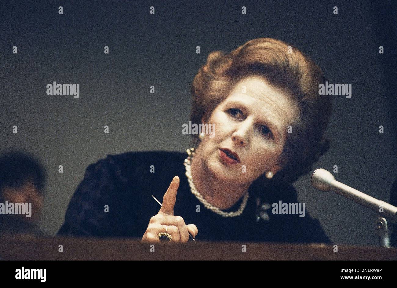 Britain?s Prime Minister Margaret Thatcher speaking at a press ...
