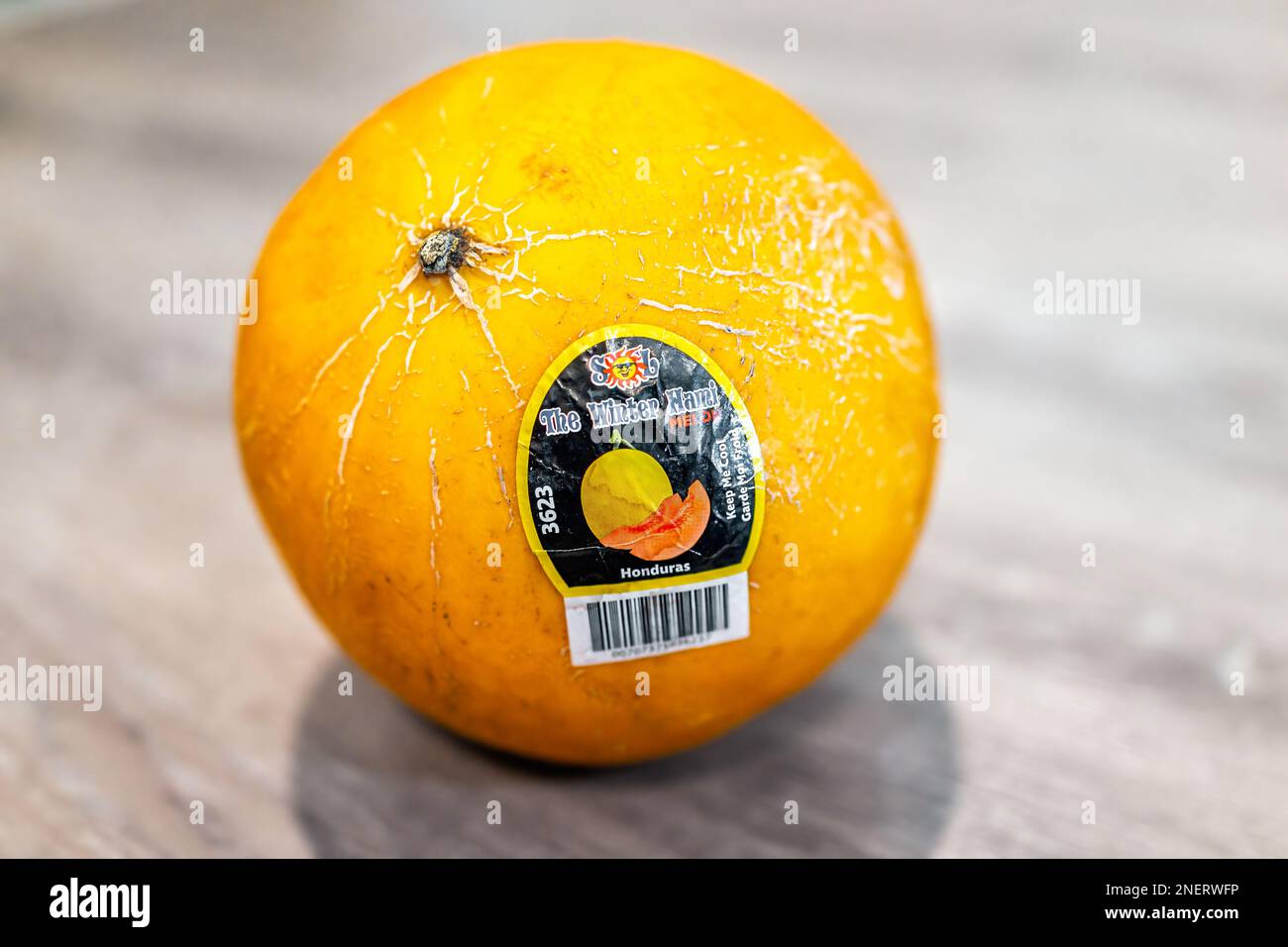 Naples, USA - May 17, 2022: Closeup label sticker sign for winter hami ...