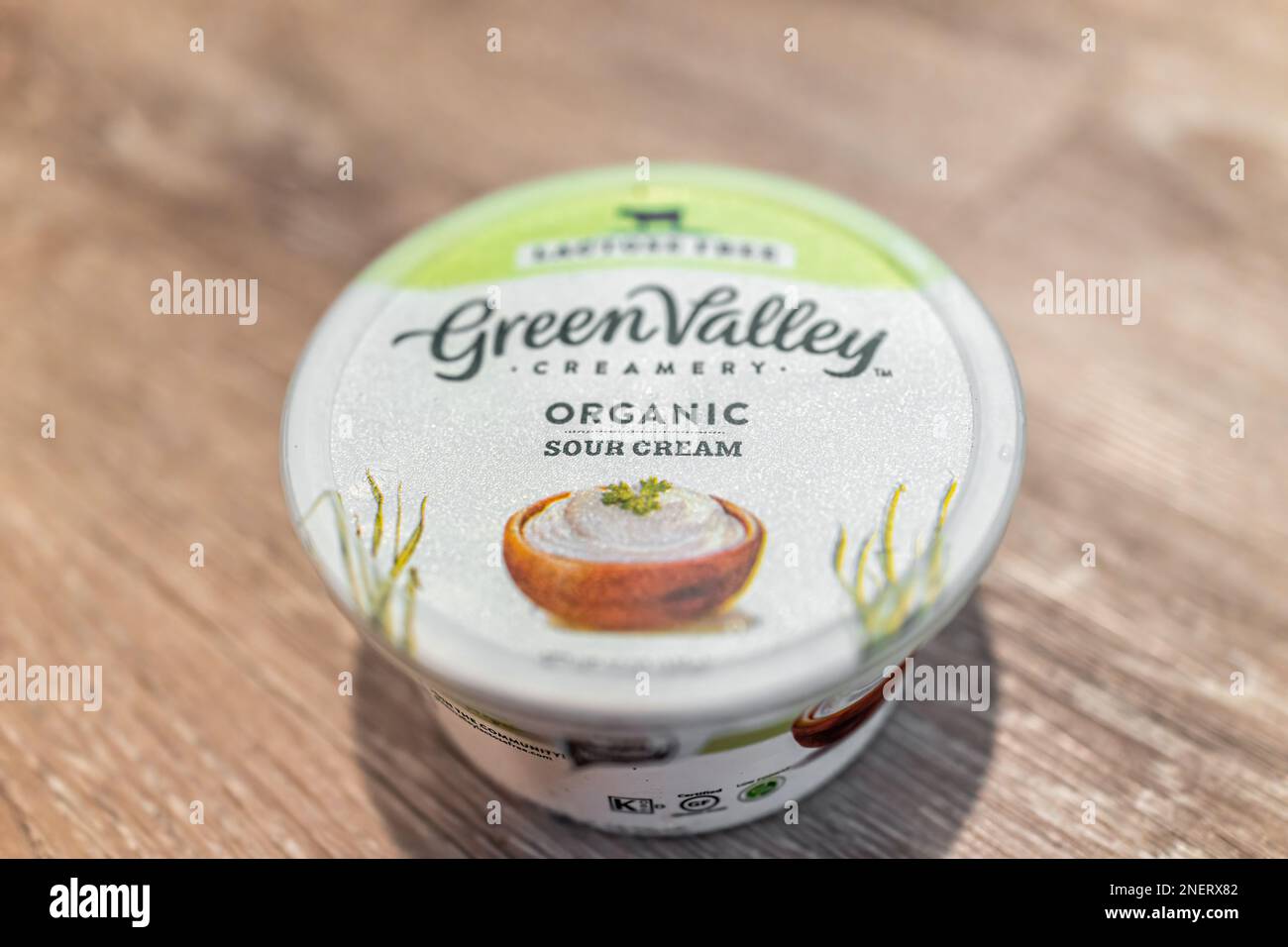 Naples, USA - May 17, 2022: Sign label and product of Green Valley ...