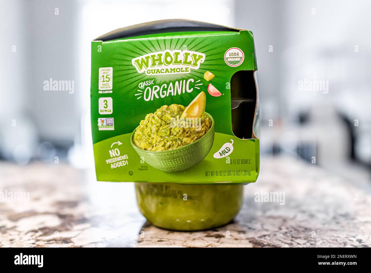 Avon, USA - June 17, 2022: Closeup of plastic container of organic ...