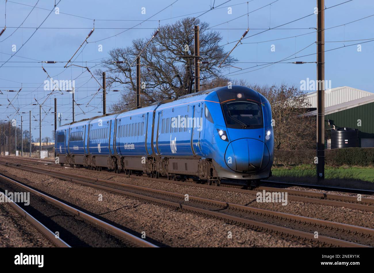 Open access operator Firstgroup Lumo class 803 electric train on the 4 ...