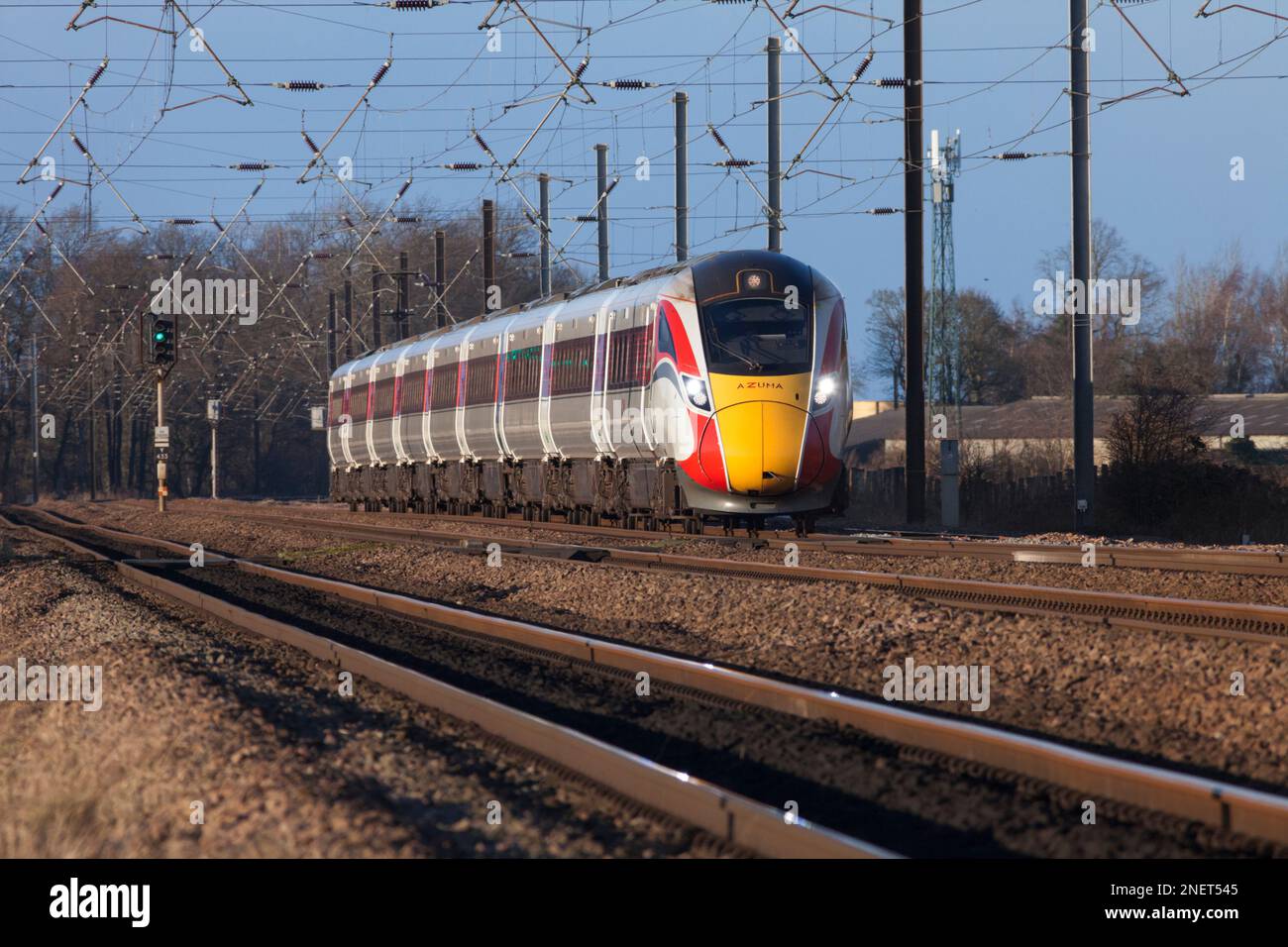 LNER Azuma train on the four track section of the east coast mainline ...