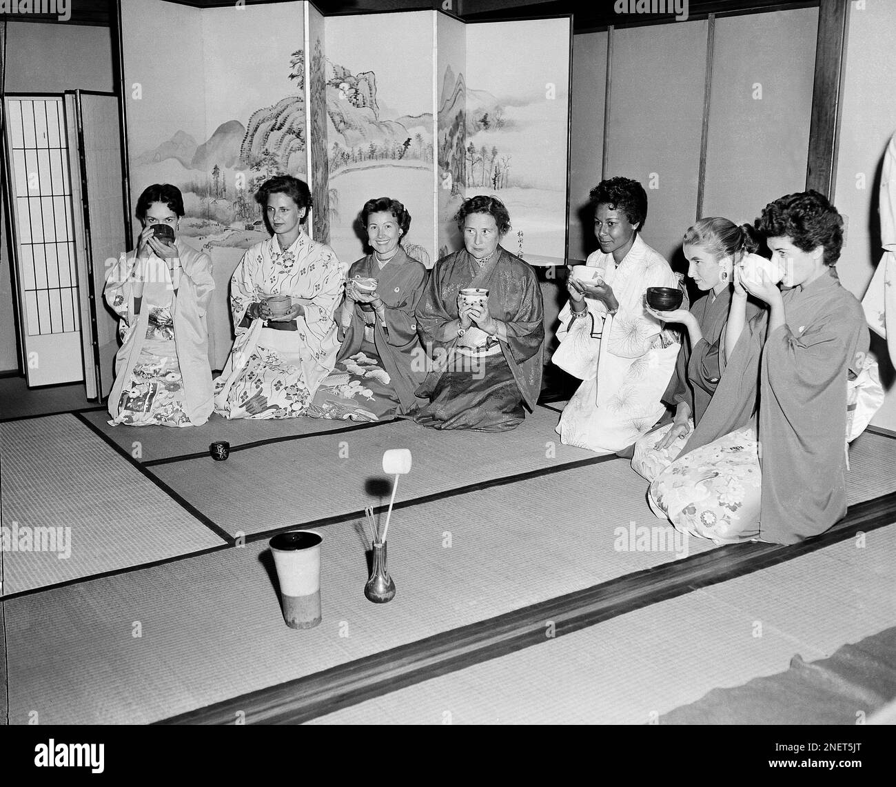 Wives of members of the Brooklyn Dodgers barnstorming in Japan, adopted ...