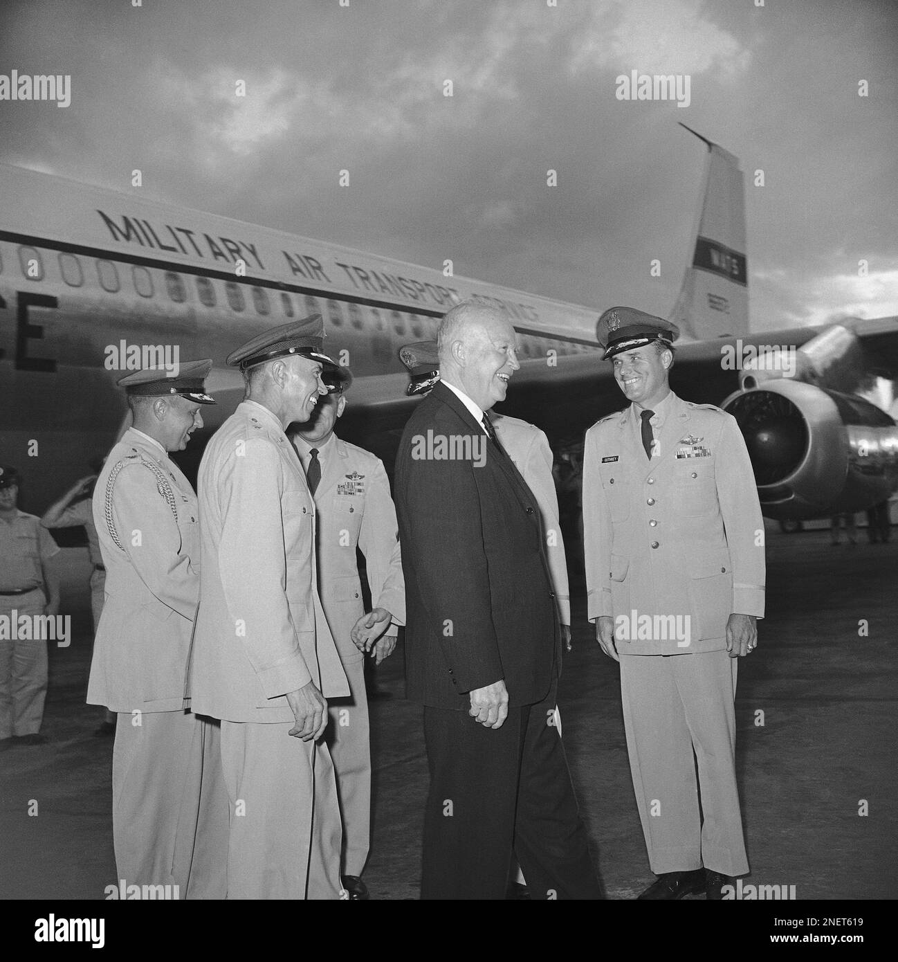 President Eisenhower, left, has a wide smile as he meets Col. Edison D ...