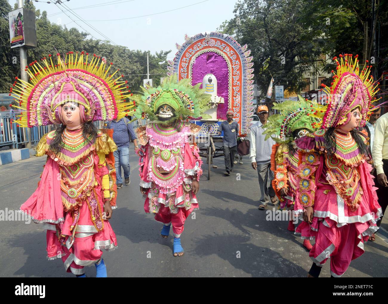 Traditional Chau artists take part in a procession on the occassion of ...