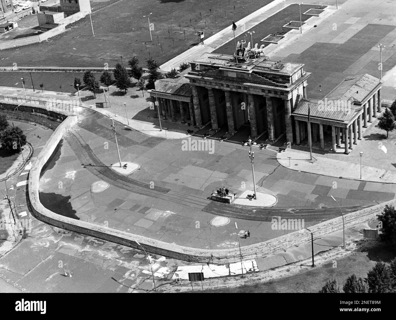 Aerial view of the border dividing West and East Berlin and the ...