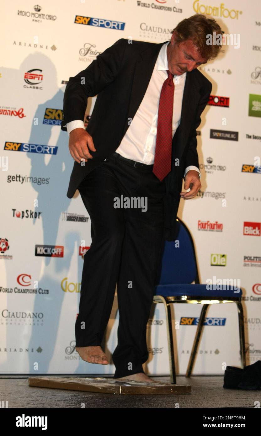 Former Polish football player and coach Zbigniew Boniek makes his foot ...