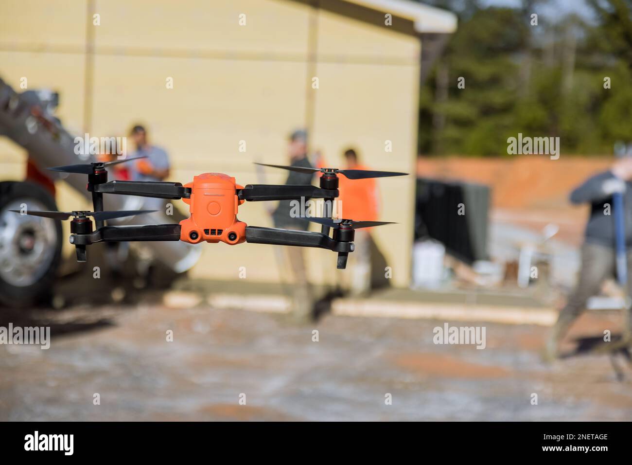 Construction site inspector is using drone to control pouring of ...