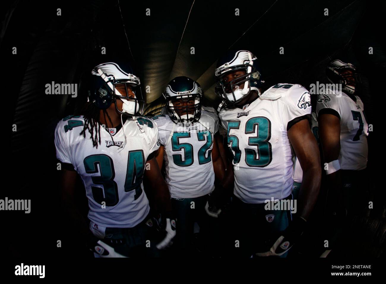 Philadelphia Eagles running back Eldra Buckley, from left, linebacker ...