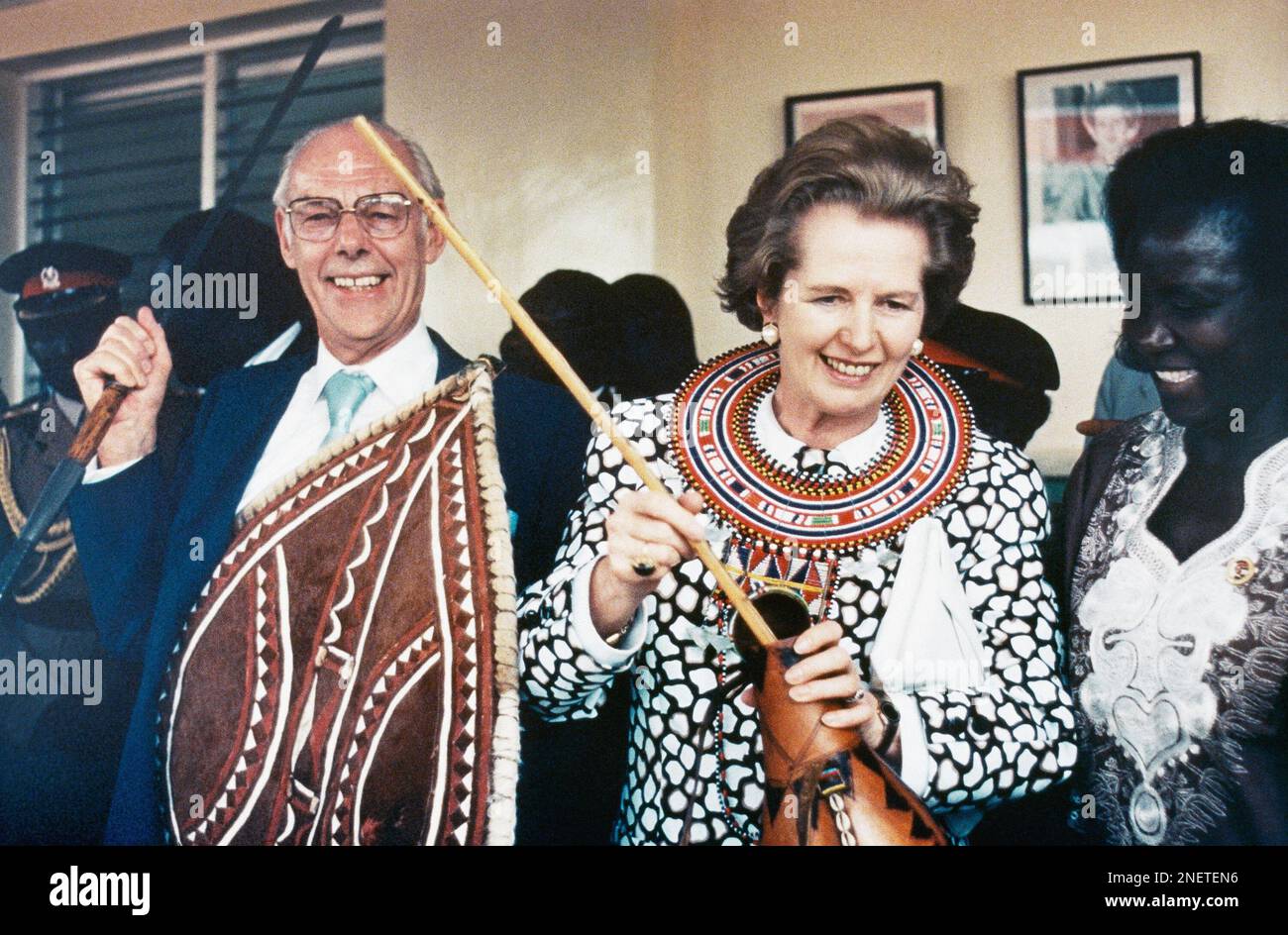 British Prime Minister Margaret Thatcher and her husband Denis receive ...