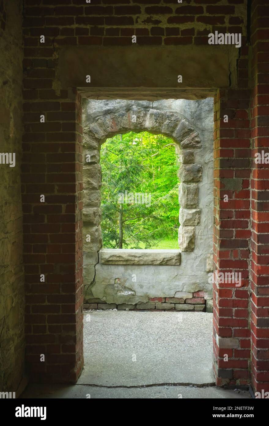 View through several rooms to the outside of Squires Castle, an ...