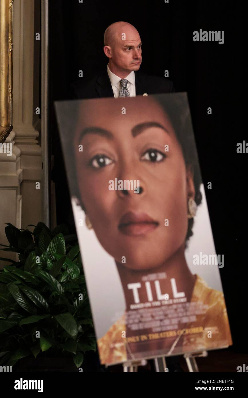 Washington, USA. 16th Feb, 2023. A poster of the movie "Till" is seen ...