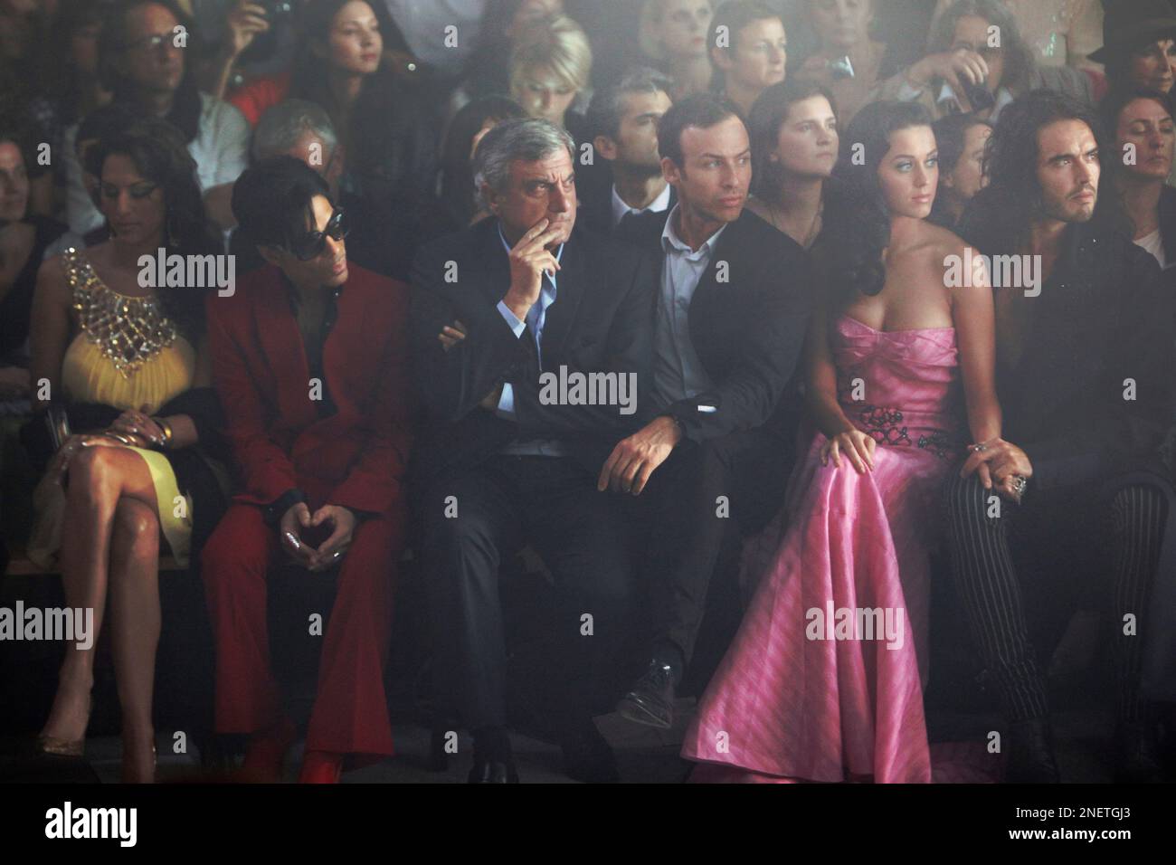 From left, U.S. singers Bria Valente, Prince, Dior CEO Sidney Toledano ...