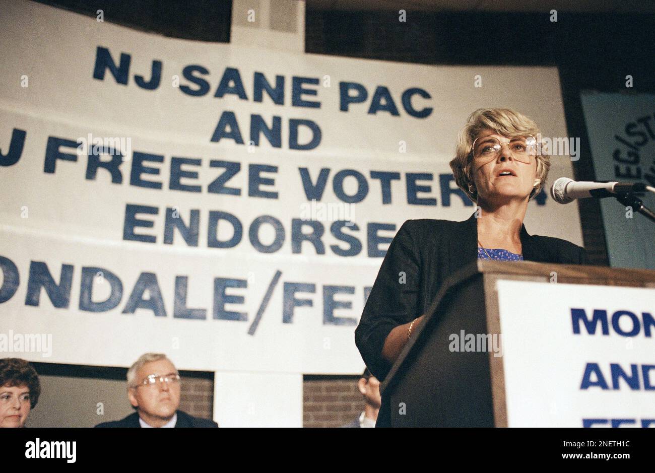 Geraldine Ferraro speaking during campaigning on Sept. 14, 1984. (AP ...