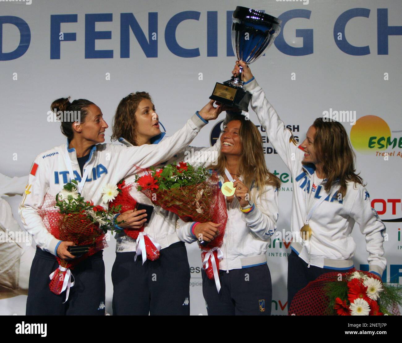 Gold medalist Italian team during the medal ceremony at the Fencing ...