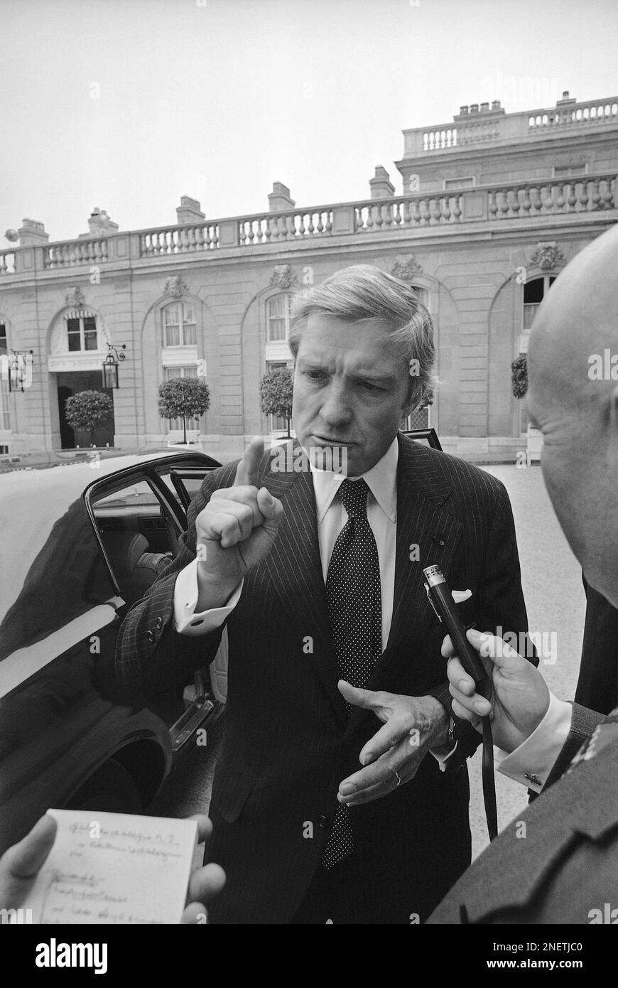 Senator Charles Percy, R-Illinois, gestures as he leaves the Elysee ...