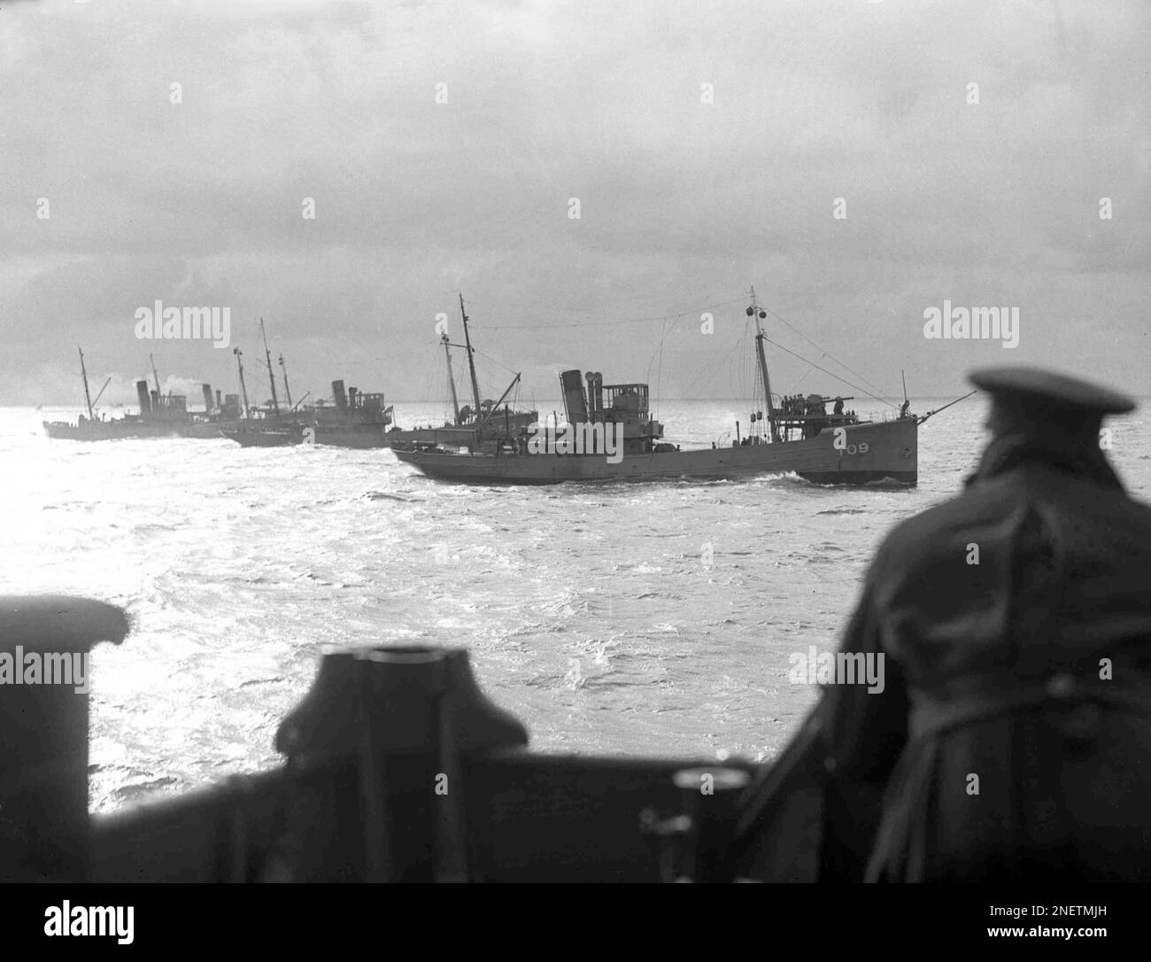 Ships of a British mine sweeper flotilla, converted fishing boats ...