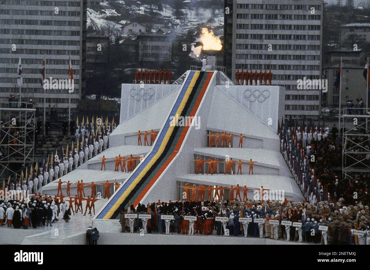Torch Lighting of Winter Olympics opening ceremonies in 1984 in ...
