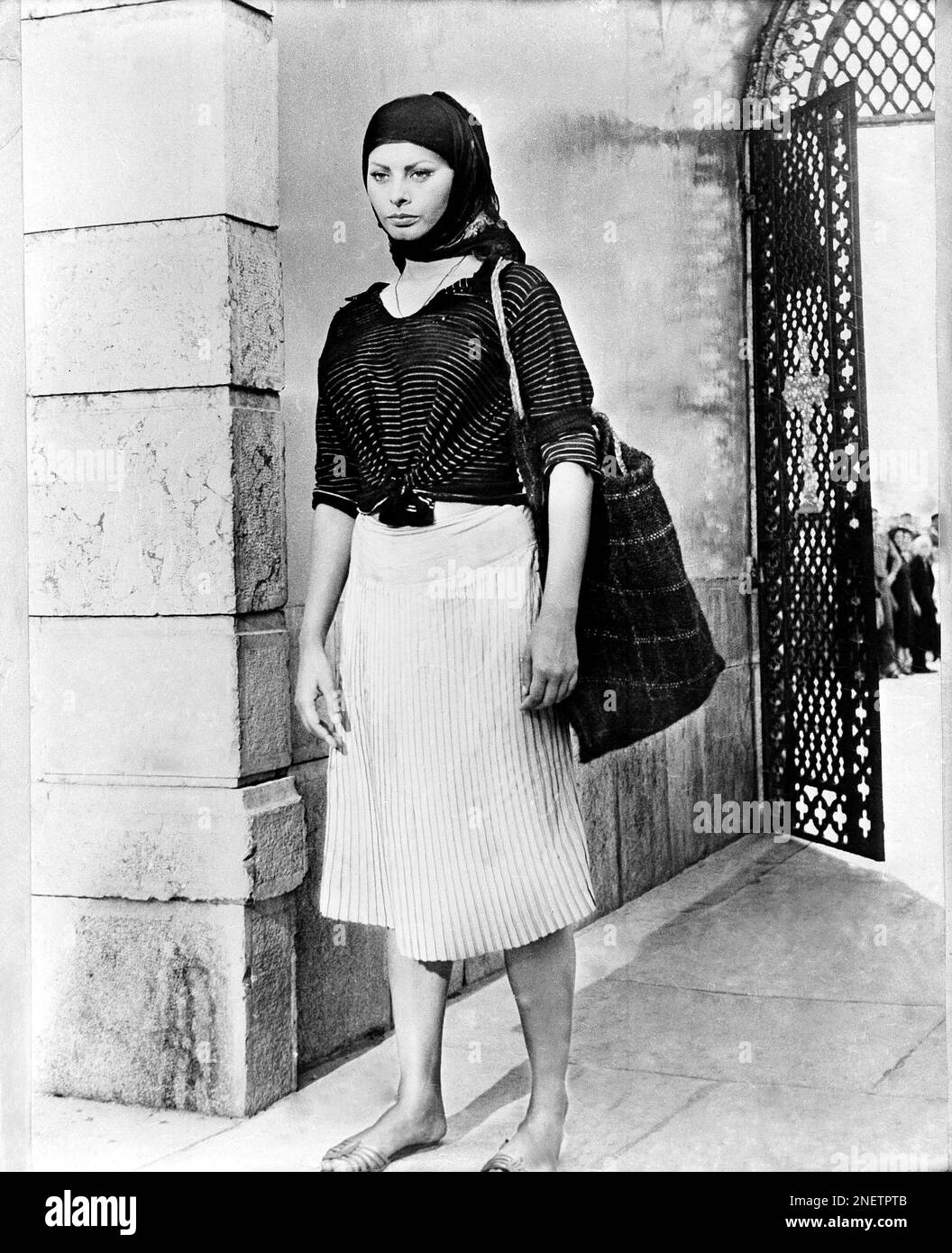 Sophia Loren at an entrance of the Metropole Church of the island Hydra ...