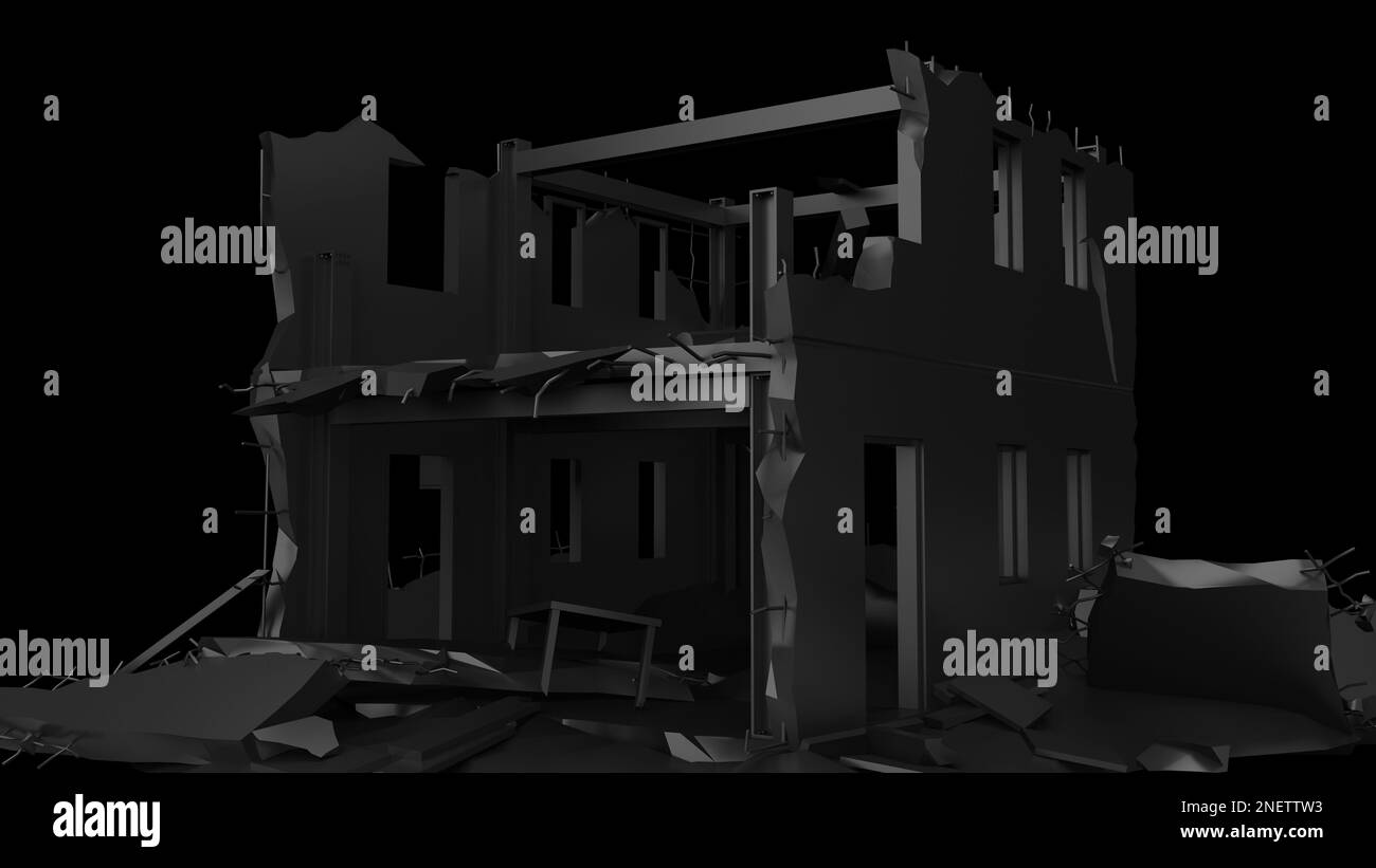 dark destroyed black building. 3d rendering Stock Photo - Alamy