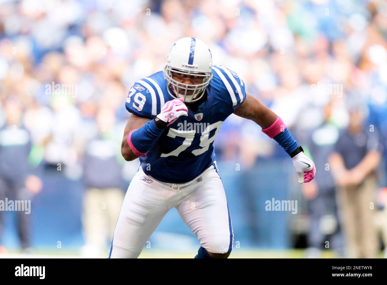 Indianapolis Colts defensive tackle Raheem Brock in action while ...