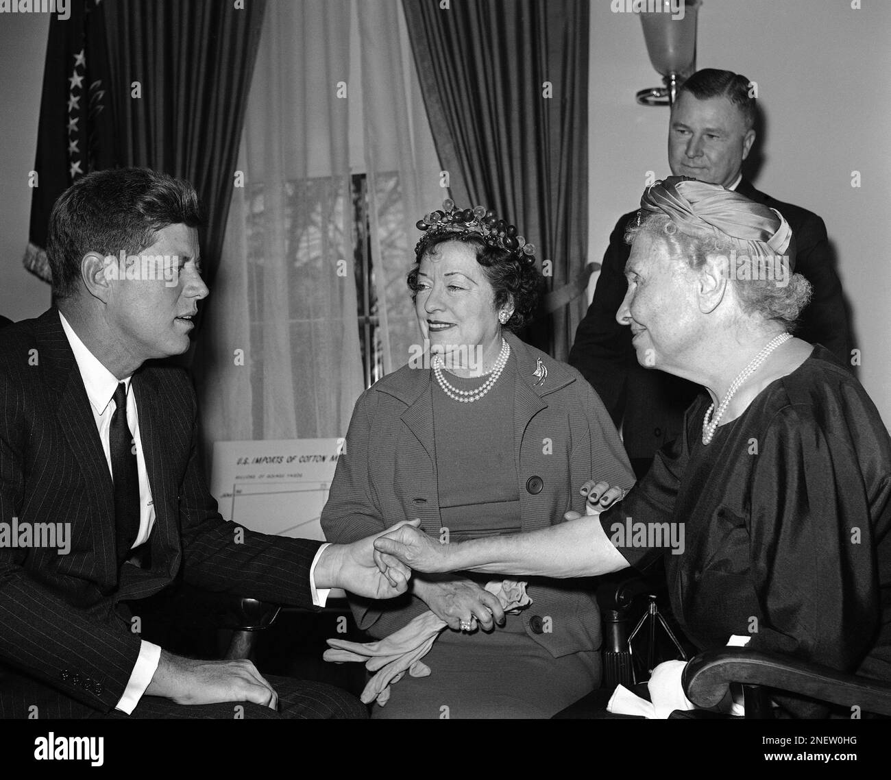 President Kennedy holds Helen Keller’s hand during a meeting with the ...