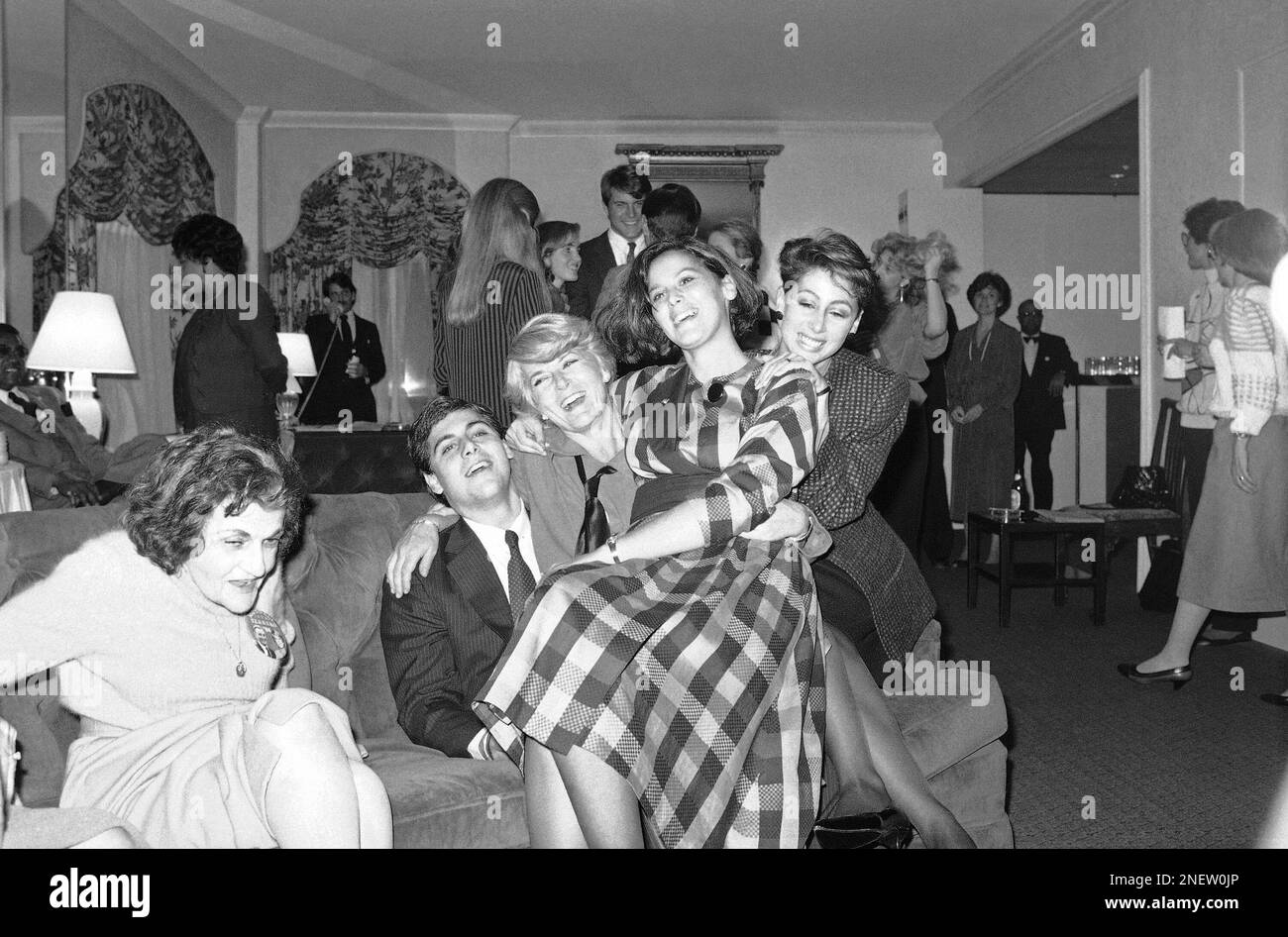 Vice presidential candidate Geraldine Ferraro crowds together for a ...