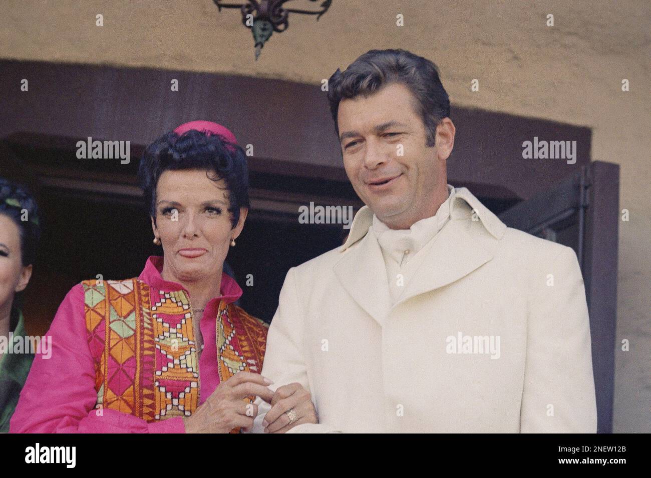 Actress Jane Russell is shown with her bridegroom, actor Roger Barrett ...