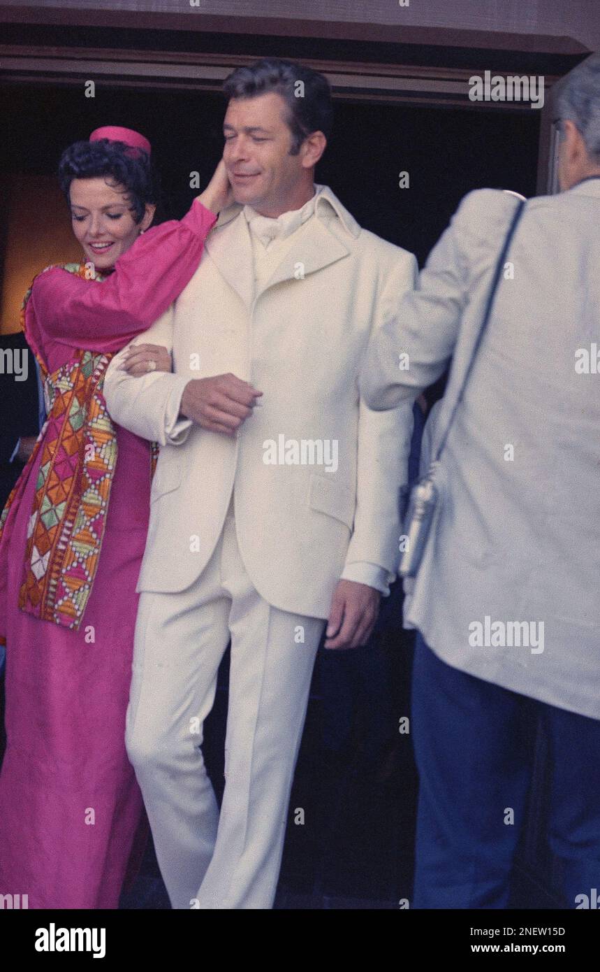 Actress Jane Russell is shown with her bridegroom, actor Roger Barrett ...