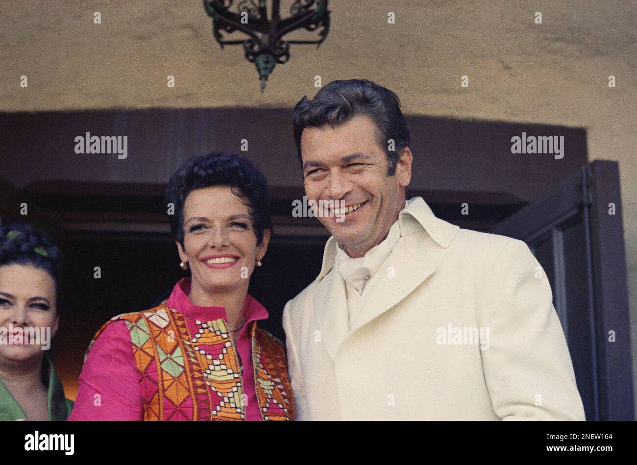 Actress Jane Russell is shown with her bridegroom, actor Roger Barrett ...