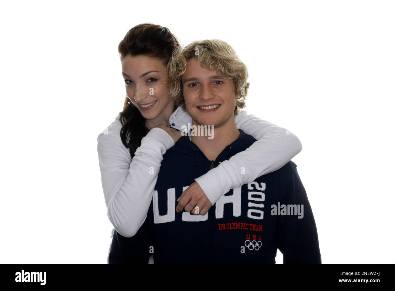 Ice dancing competitors Meryl Davis, left, and Charlie White pose for a ...