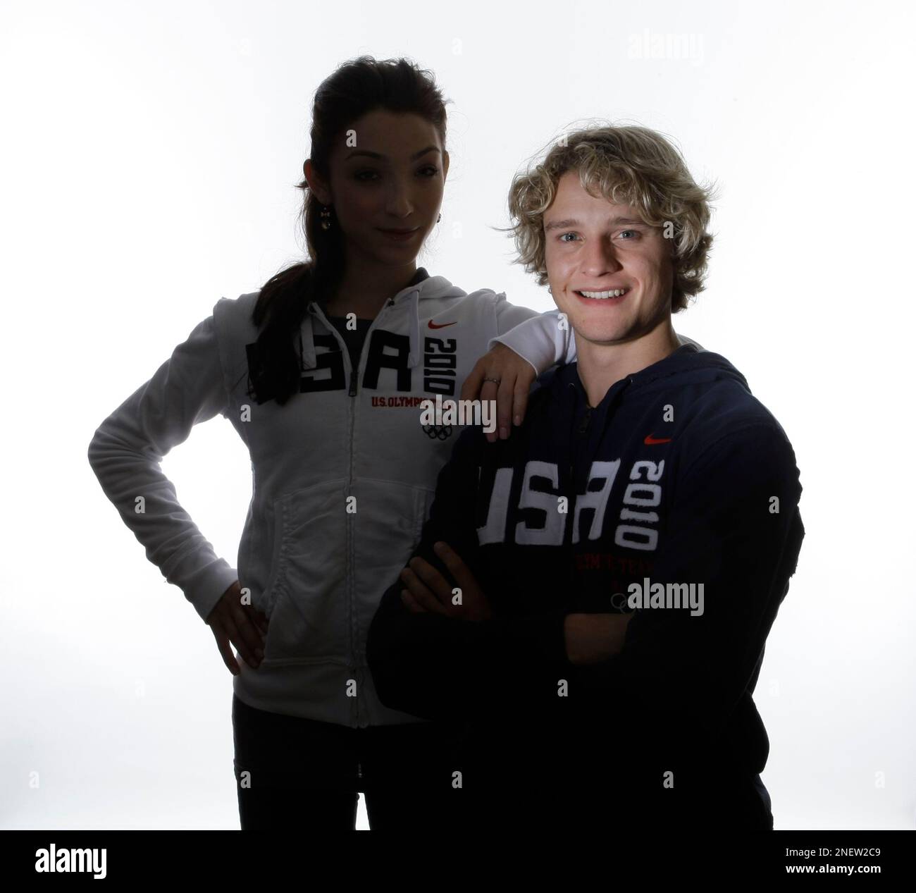 Ice dancing competitors Meryl Davis, left, and Charlie White pose for a ...