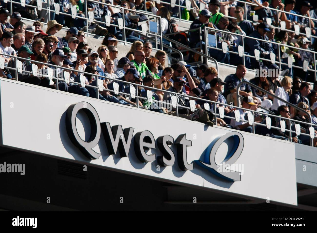 The Qwest Field logo is shown during a NFL football game at Qwest Field ...