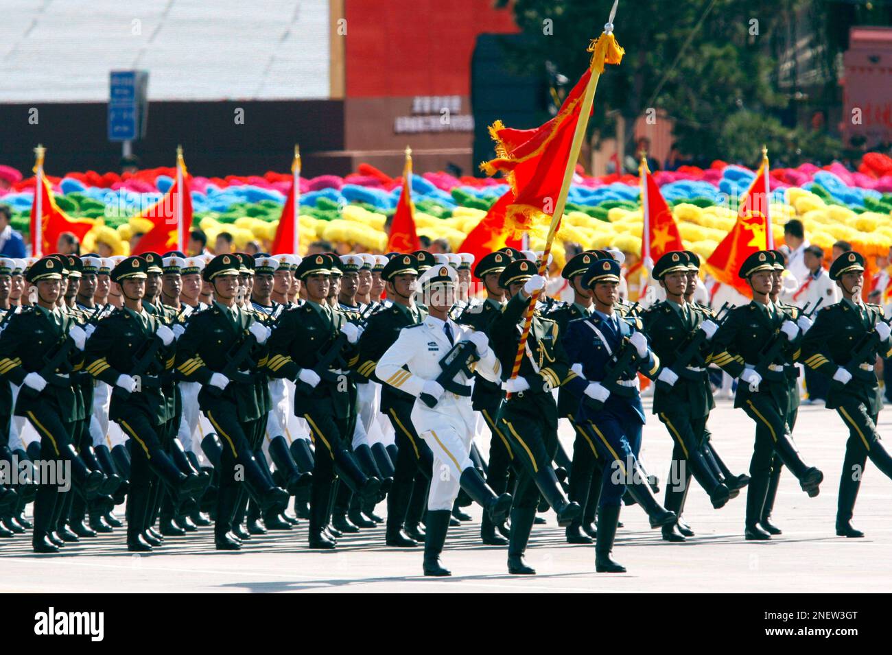 Chinese soldiers march during a military parade in Beijing to mark the ...