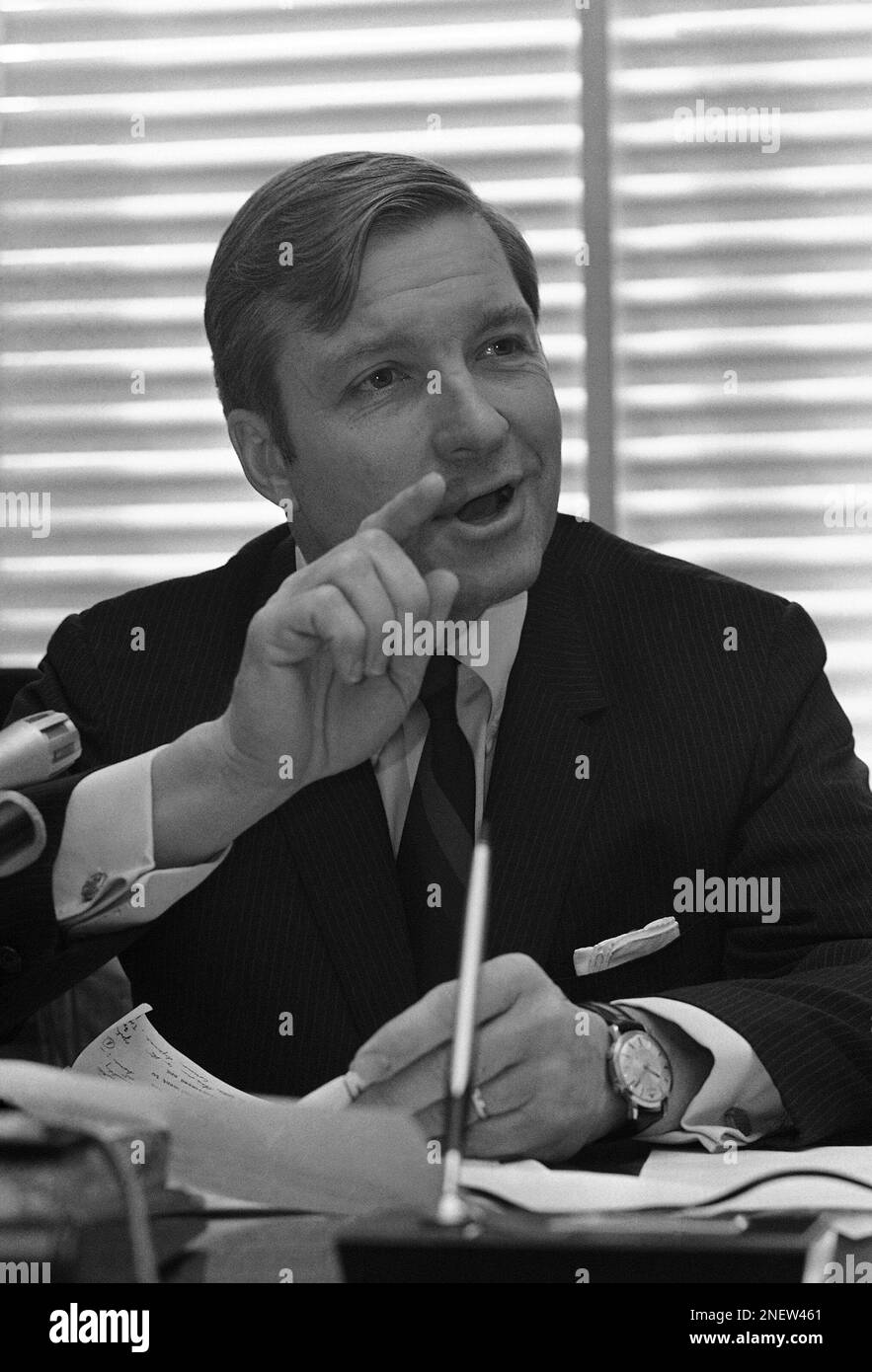 Sen. Charles H. Percy, R-Ill., tells a Capitol Hill news conference in ...