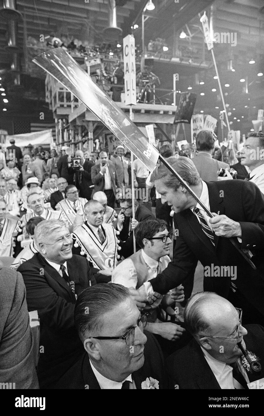 Sen. Charles Percy, right, of Illinois stops to shake hands with Rep ...