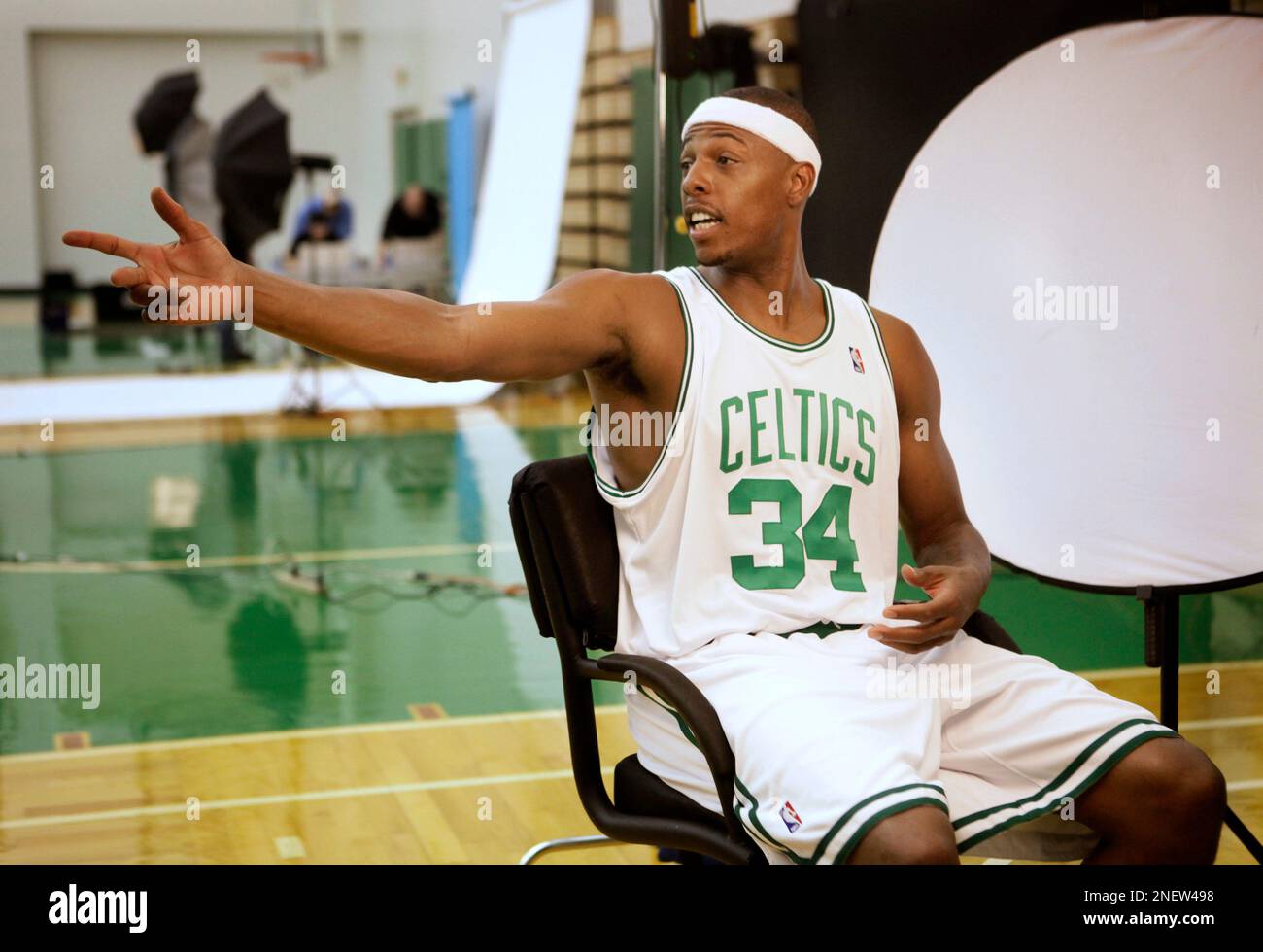 Boston Celtics' Paul Pierce during a break in an interview at the teams ...