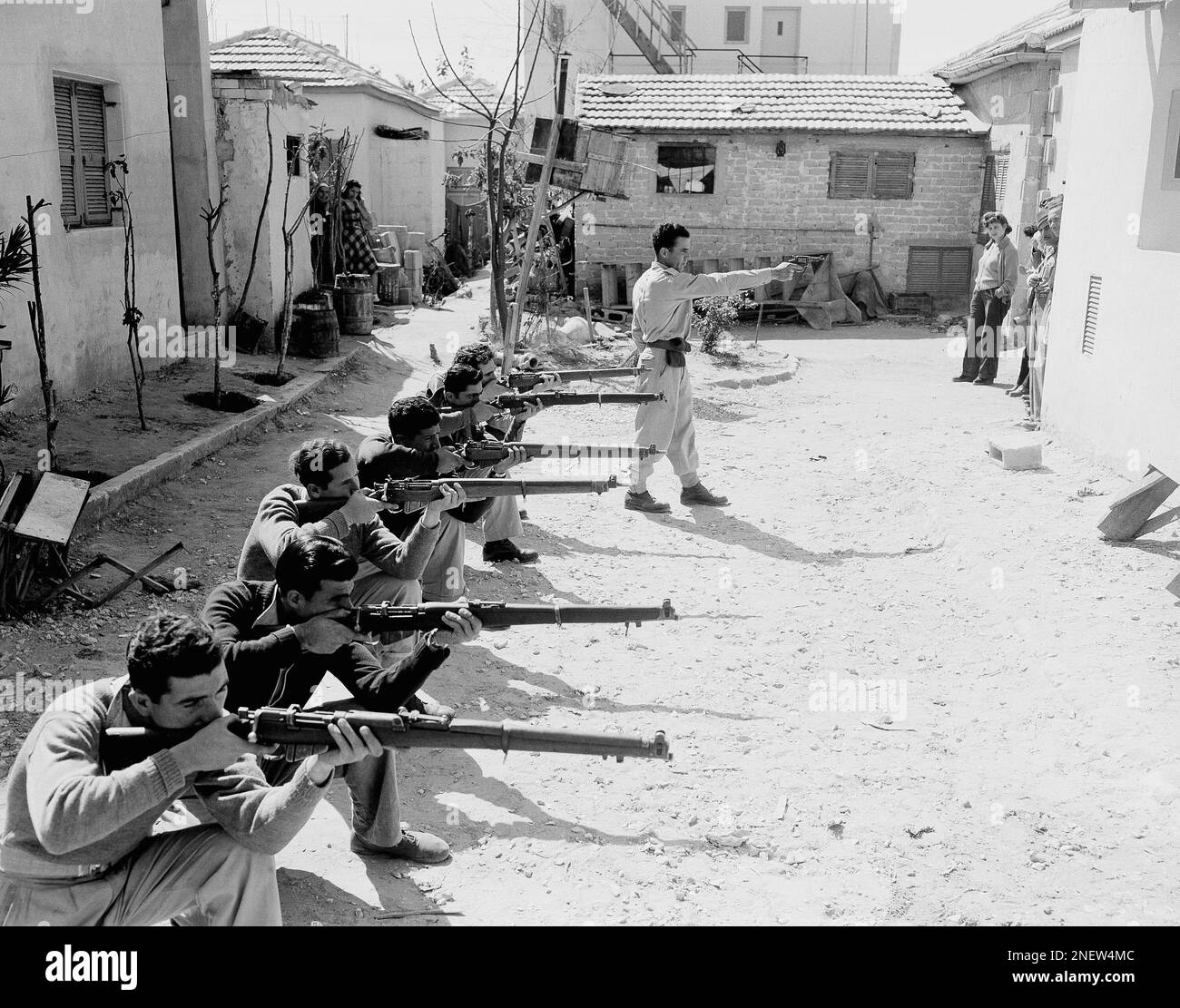Irgun terrorists receiving training from an instructor near the Jaffa ...