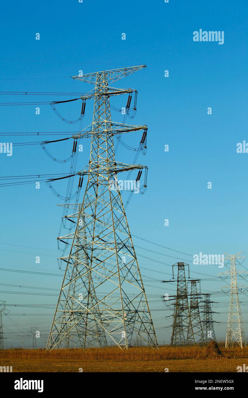 High voltage electric tower line Stock Photo - Alamy