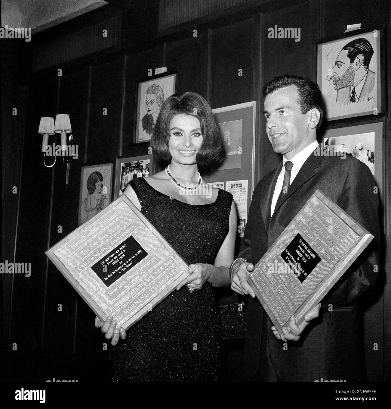 Sophia Loren and Maximilian Schell hold awards presented to them by the ...