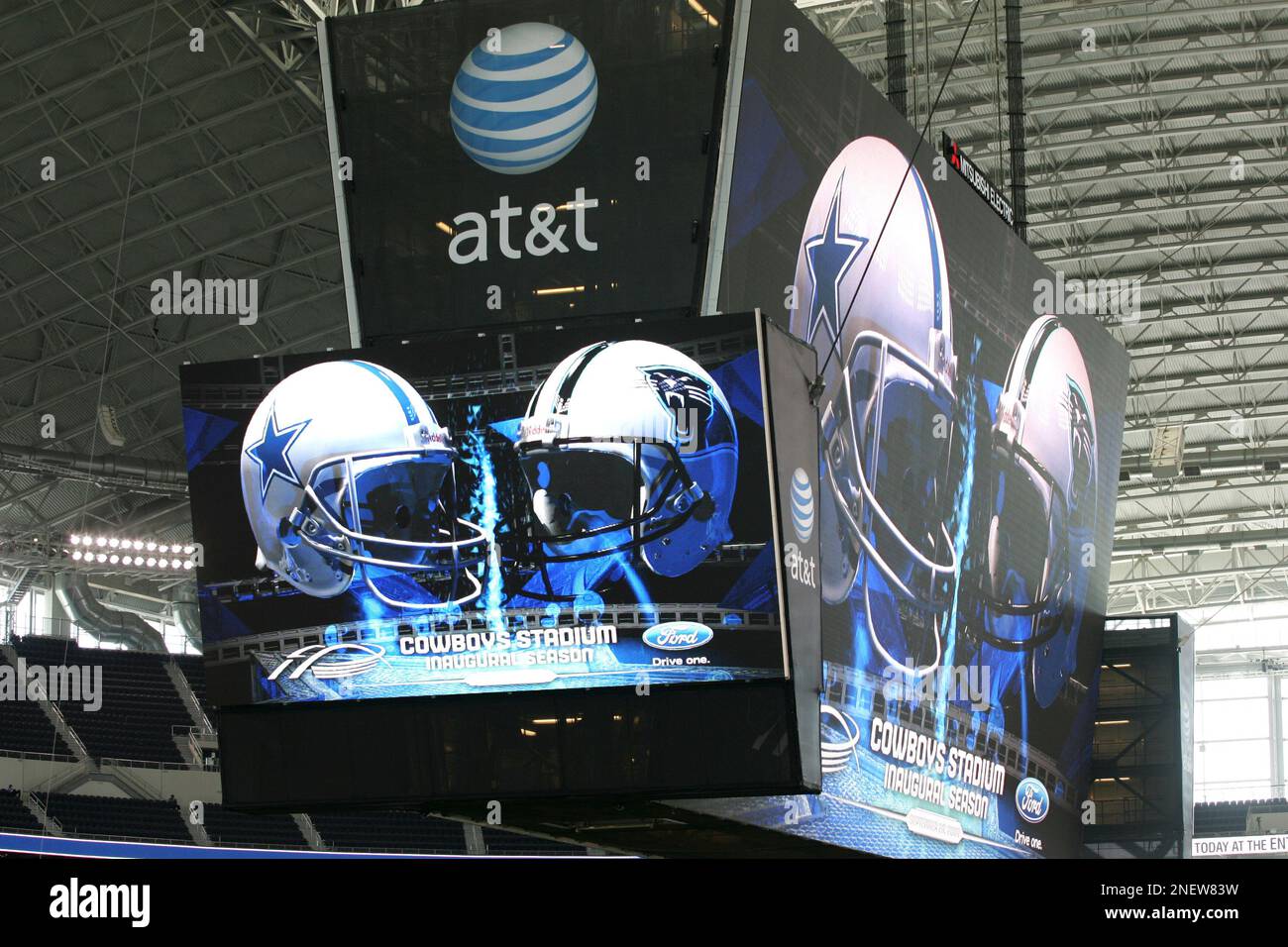 A view of the video screen above the field at Cowboys Stadium before an ...