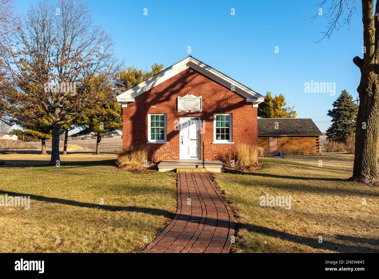 Old anandoned red brick one room schoolhouse in Bureau county, Illinois ...